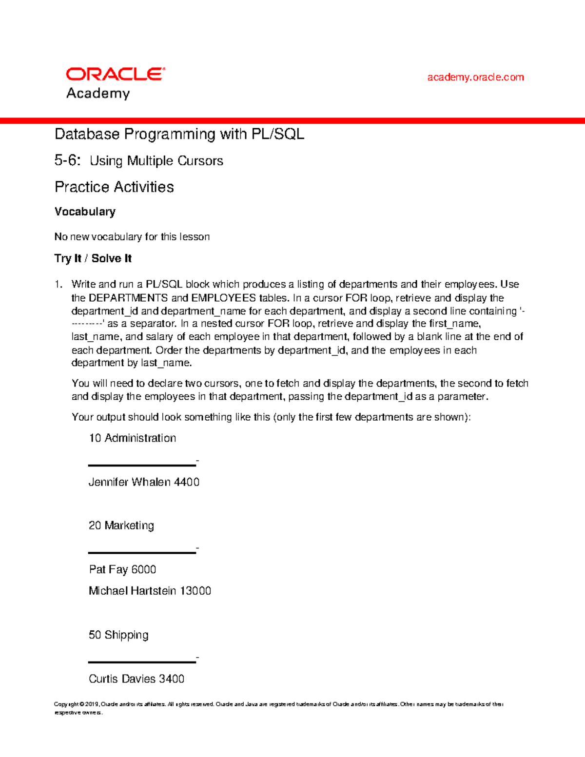 Plsql 5 6 Practice - Database Programming with PL/SQL 5-6: Using ...