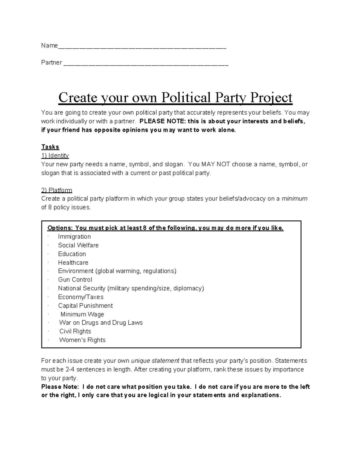 Create Your Own Political Party - Name ...