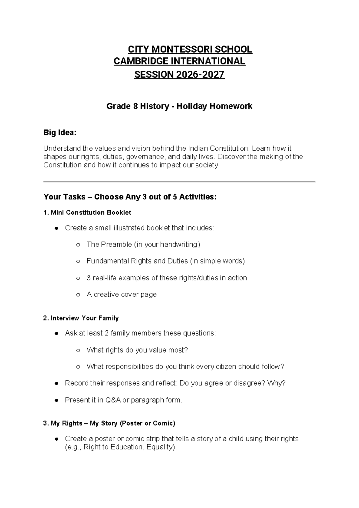 Grade 8 History Holiday Homework: Exploring the Indian Constitution ...