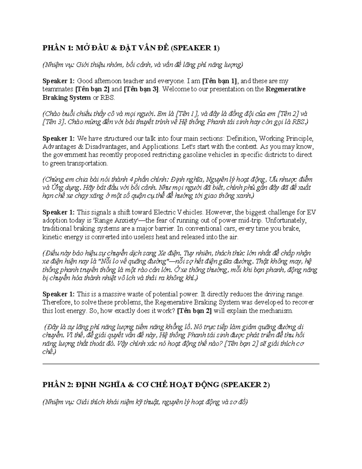 Thuyết Trình Về Hệ Thống Phanh Tái Sinh (RBS) - PHẦN 1: MỞ ĐẦU - Studocu