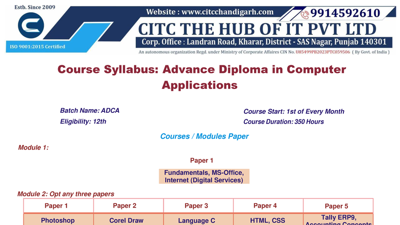 Syllabus for ADCA: Advanced Diploma in Computer Applications - Studocu