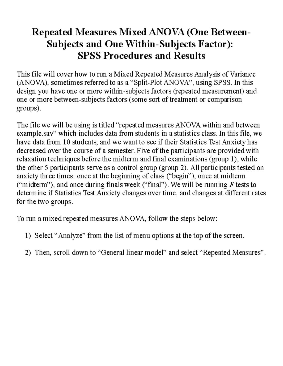 Repeated Measures Mixed ANOVA SPSS: Test Anxiety Analysis Guide - Studocu