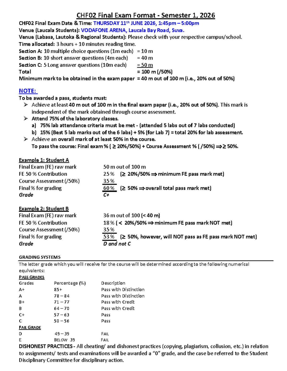CHF02 Final Exam Format - Semester 1, 2026 - Studocu