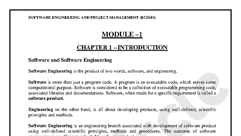 SOFTWARE ENGINEERING AND PROJECT MANAGEMENT (BCS501) CHAPTER 1 OVERVIEW - Studocu