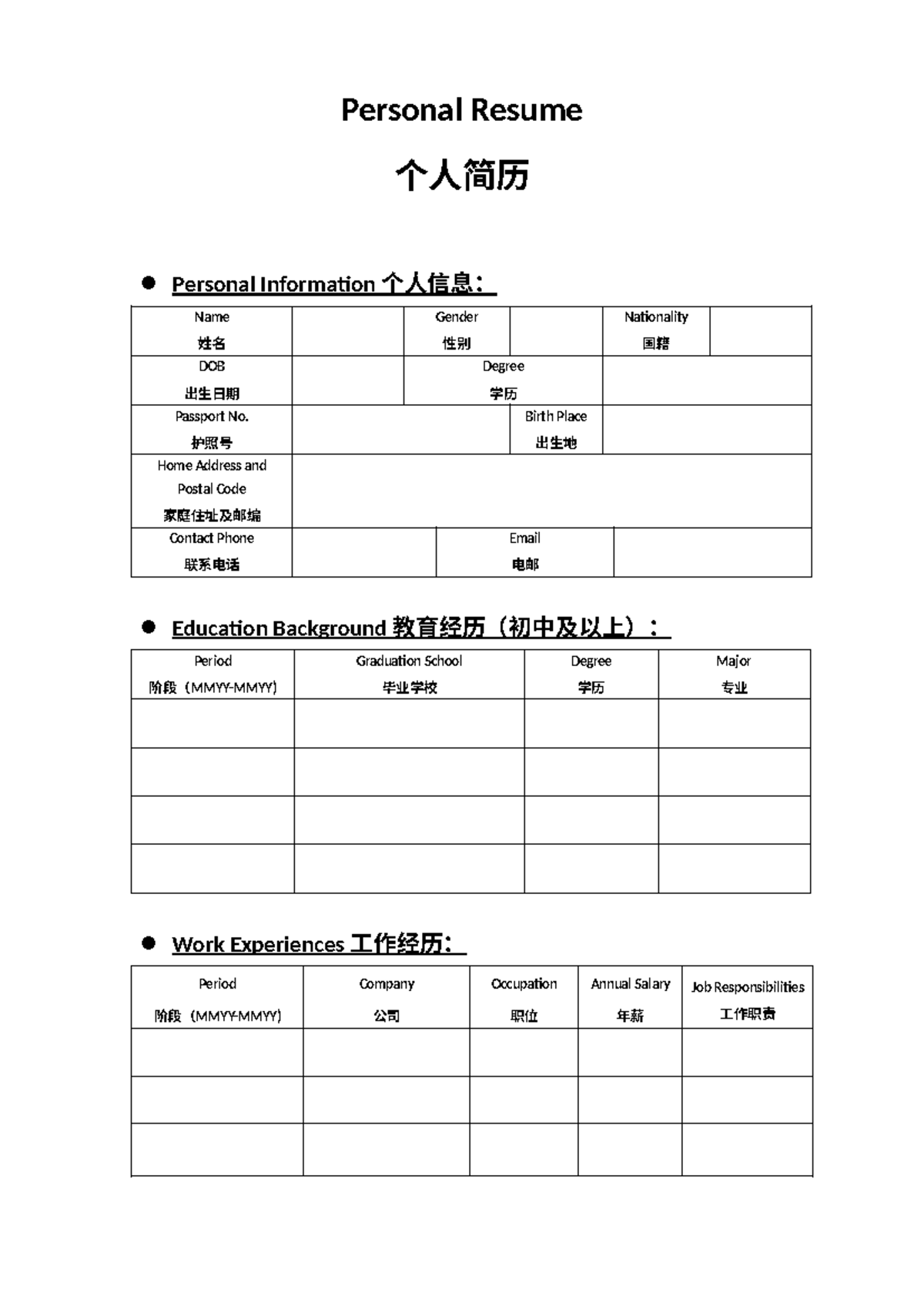 Resume-Template - Just FYI - Personal Resume 个人简历 Personal Information ...