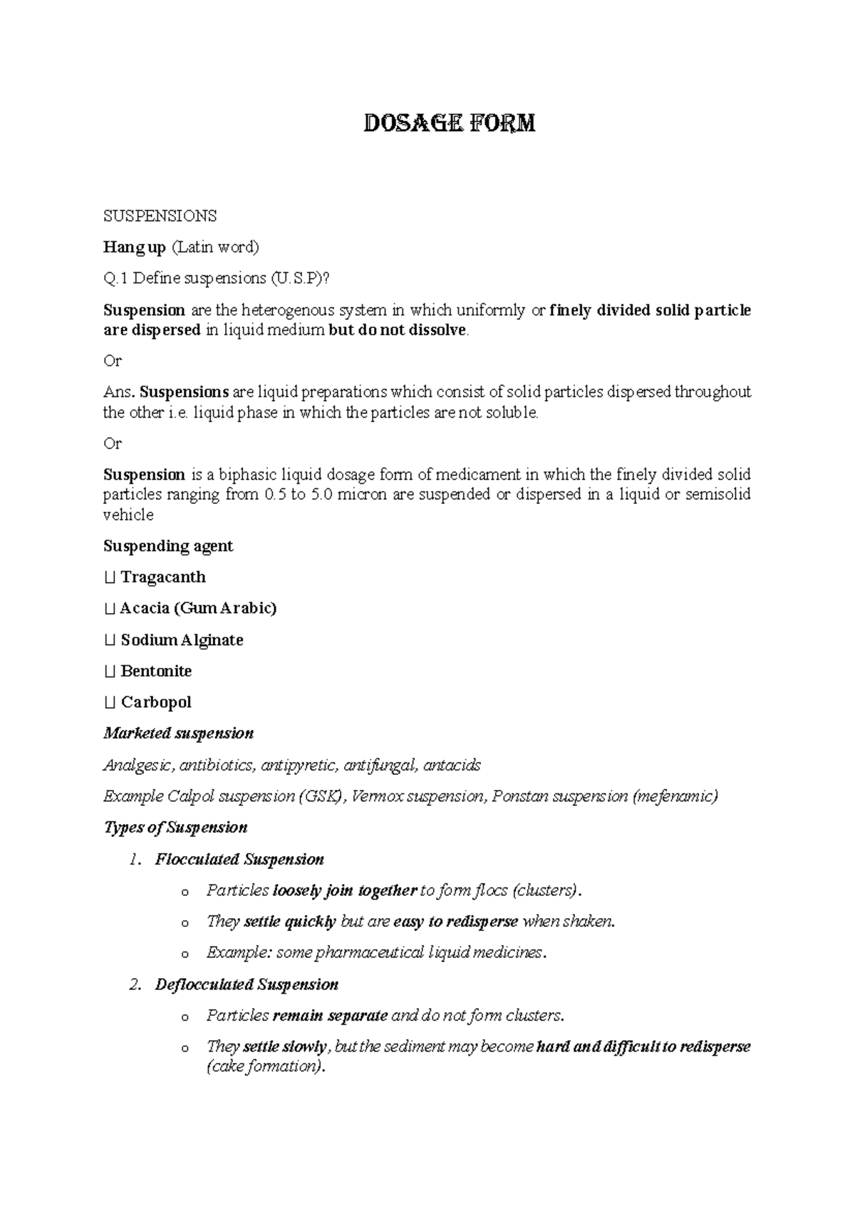 Dosage Form SUSPENSIONS: Definitions, Types, and Properties (Pharm 101 ...