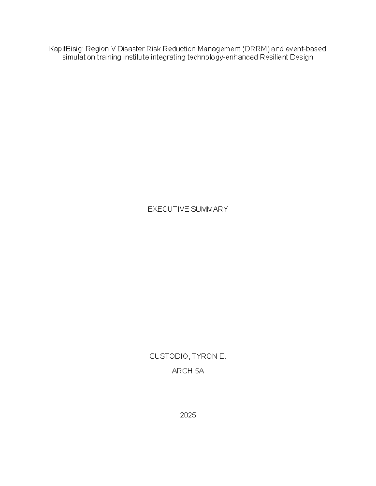 KapitBisig: Executive Summary of DRRM Training Institute Design (ARCH ...