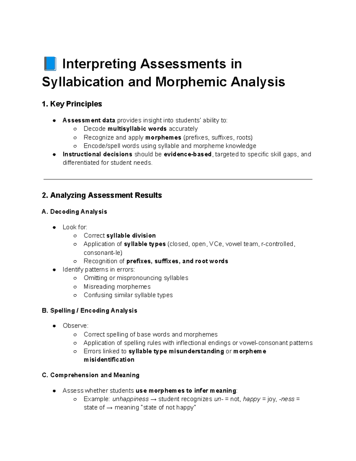 Interpreting Assessments in Syllabication & Morphemic Analysis 1 - Studocu