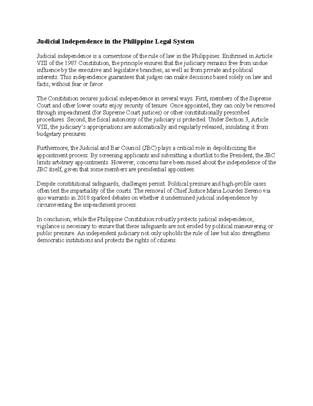 Judicial Independence in the PH Legal System: Safeguards & Challenges ...