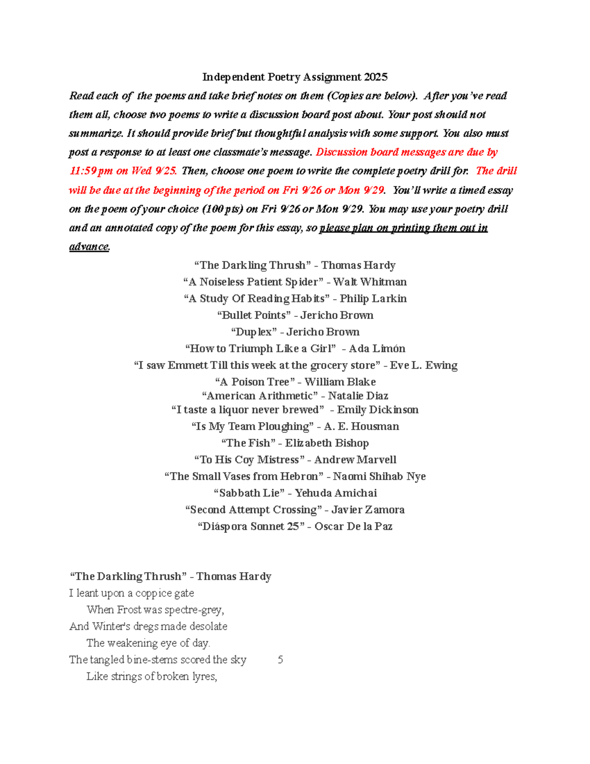 Independent Poetry Assignment 2025: Analysis and Discussion Guide - Studocu