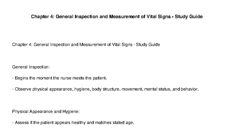 Chapter 4: Vital Signs & General Inspection Study Guide - Studocu