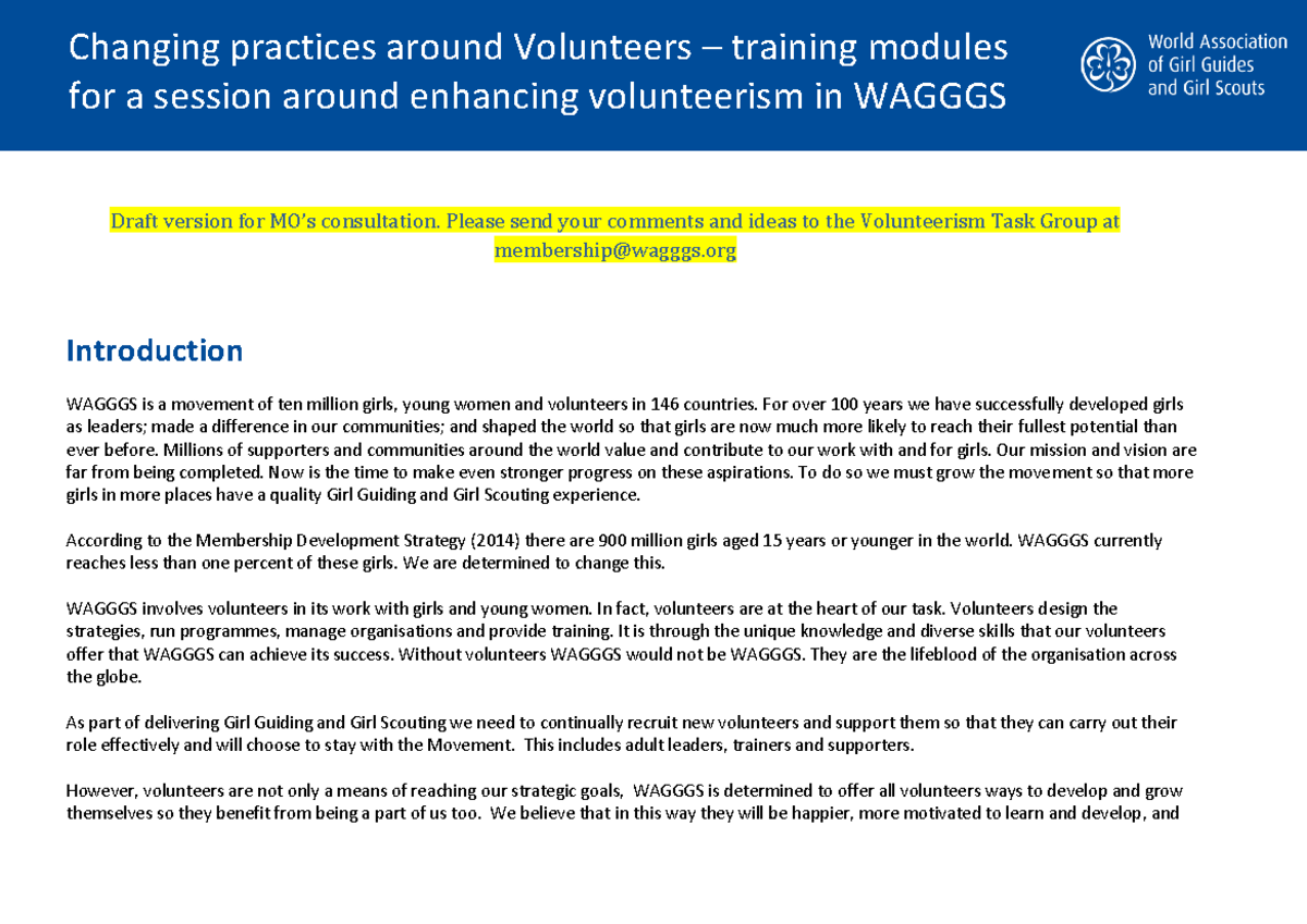 Volunteerism Training Modules - for MOs consulation at Regional ...