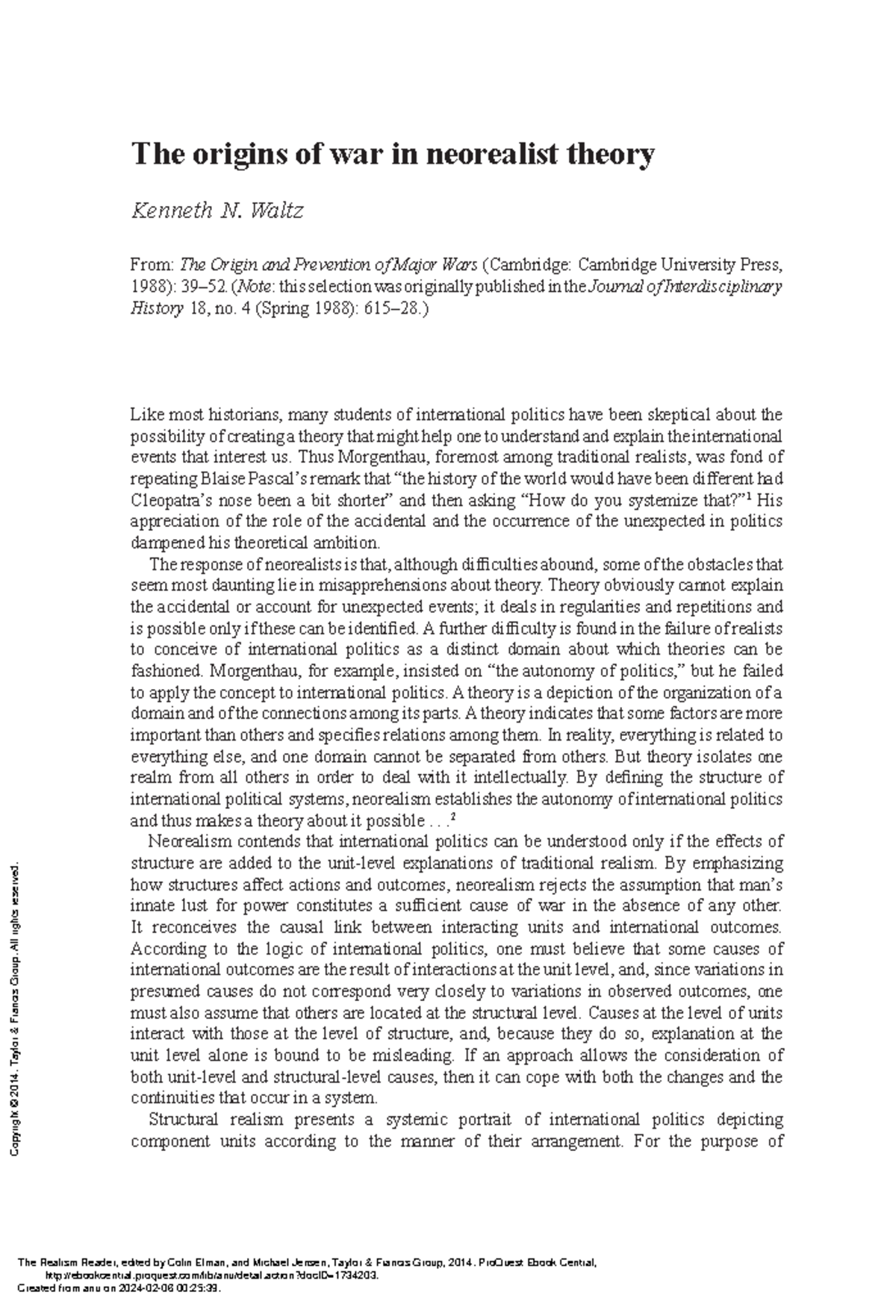 Waltz: Neorealism and the Causes of War in International Politics - Studocu