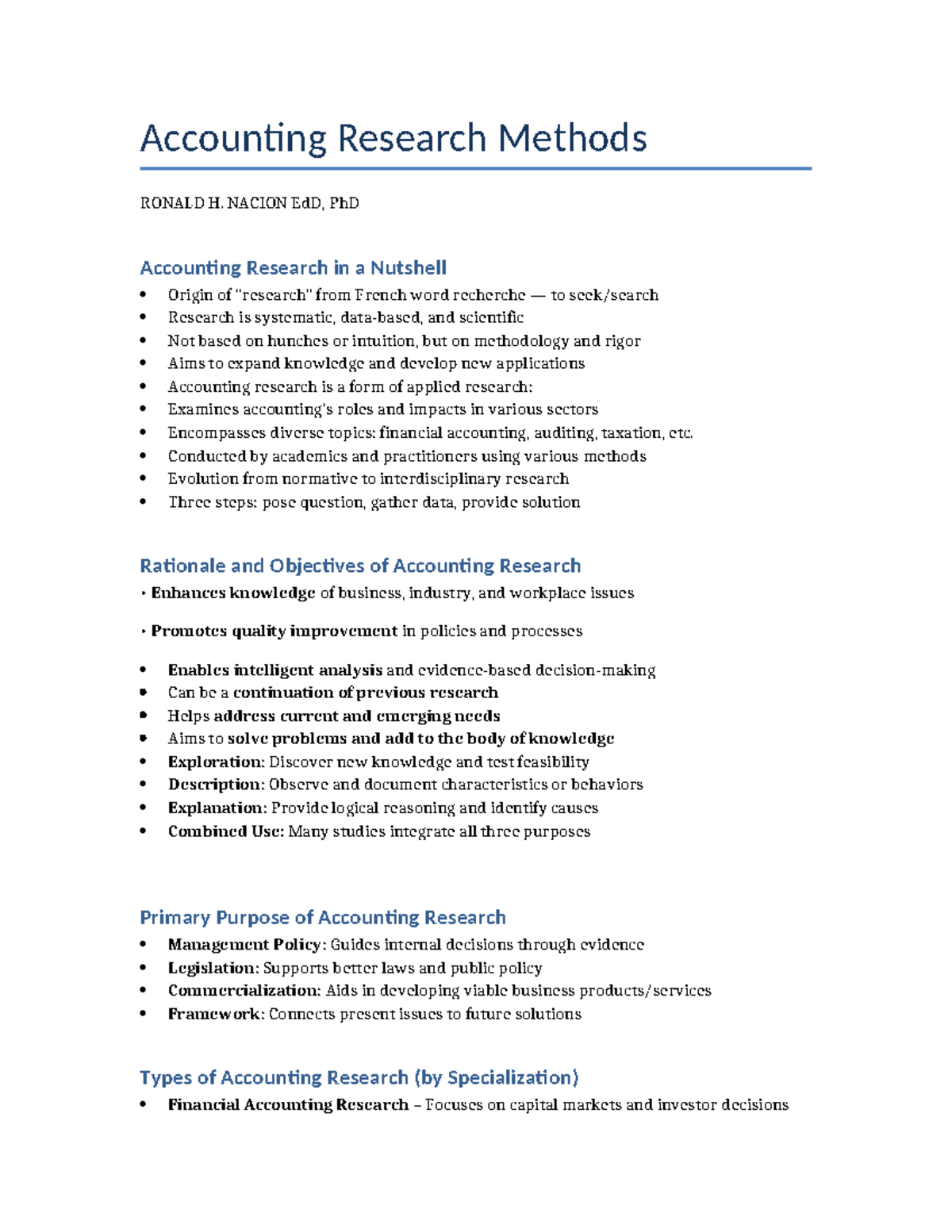 Accounting Research Methods: A Comprehensive Overview - Studocu