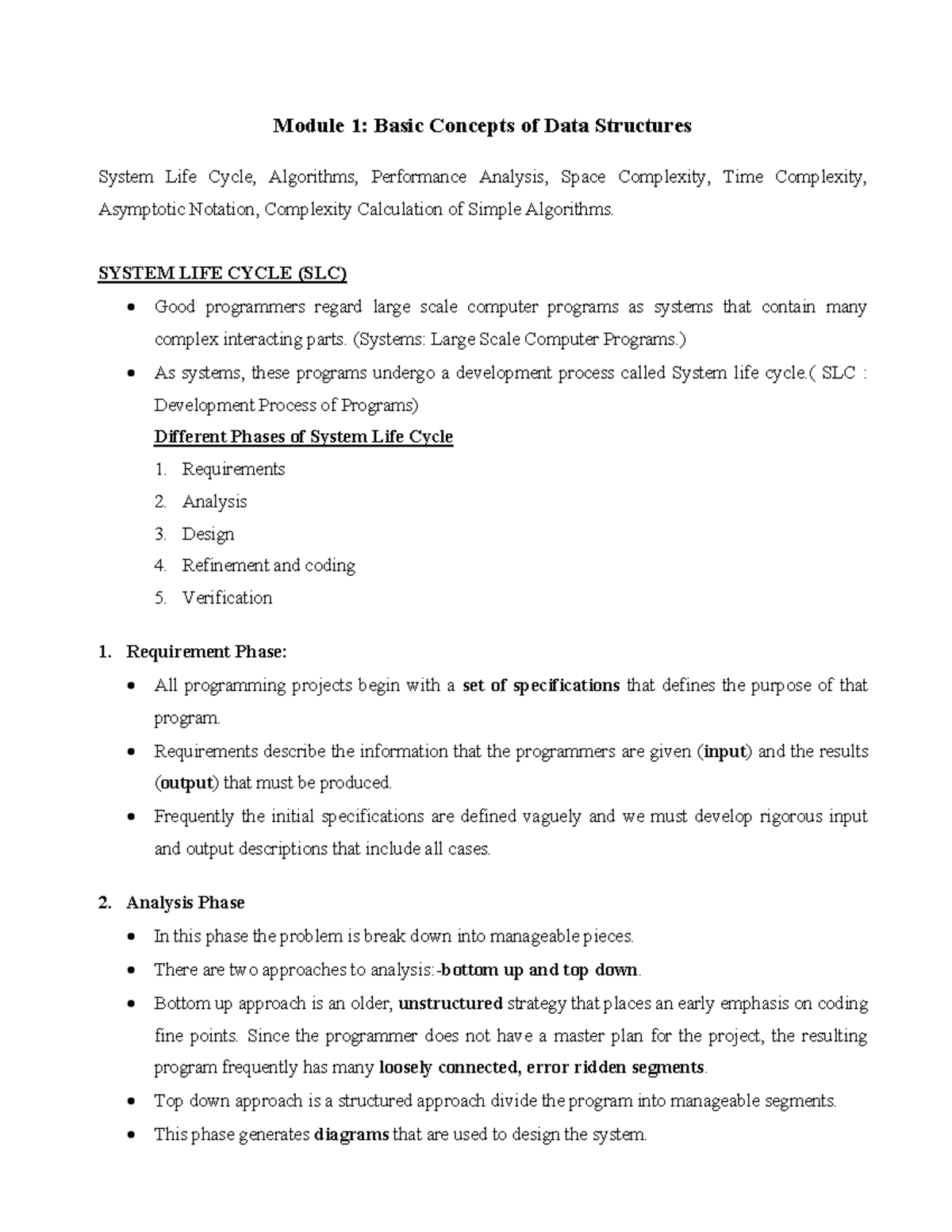 Data Structures Module 1: SLC, Algorithms, and Complexity Analysis (KTU) - Studocu