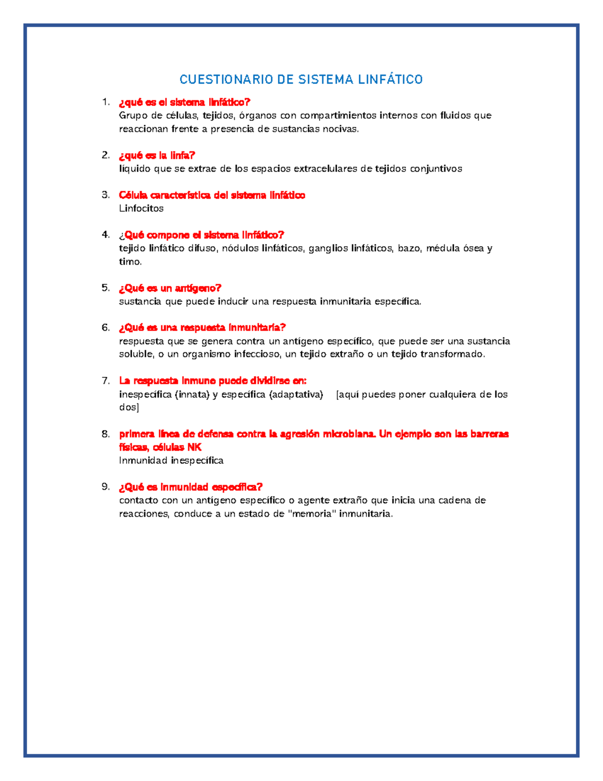 Cuestionario del sistema linfático - Warning: TT: undefined function: 32 CUESTIONARIO DE SISTEMA ...