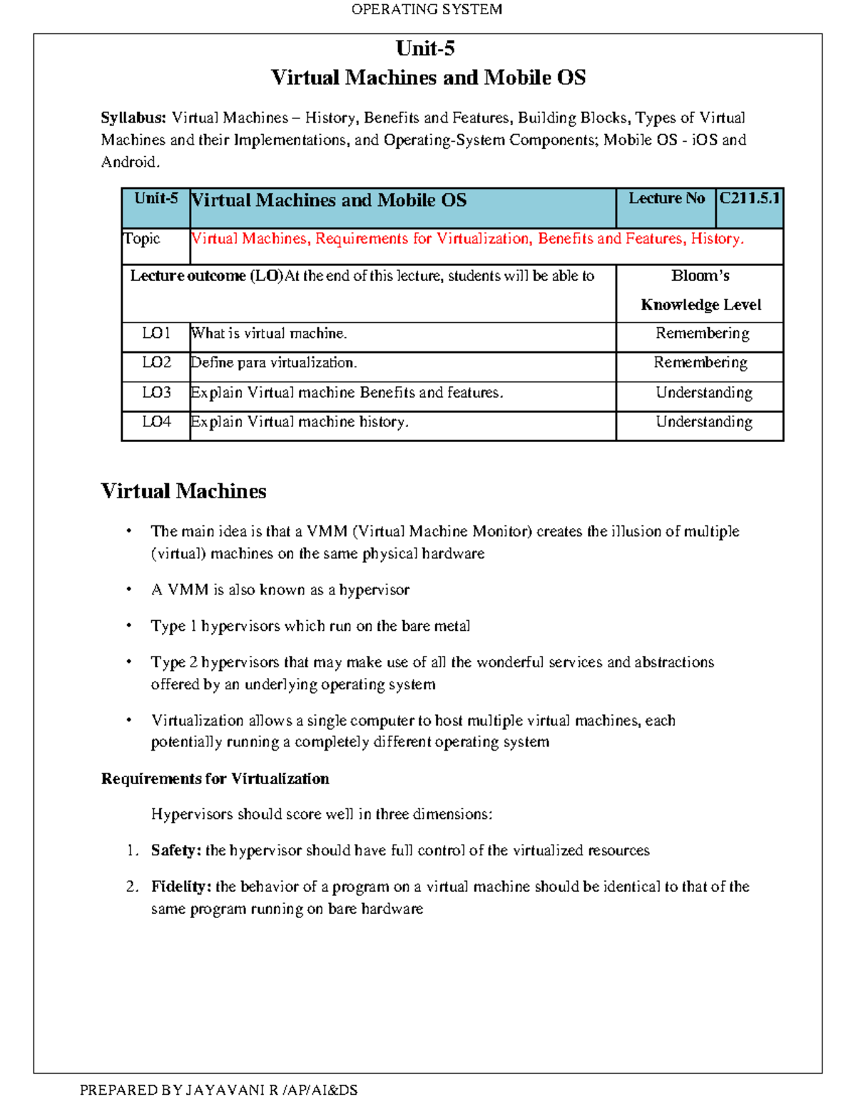 OS C211.5.1: Virtual Machines & Mobile OS - Lecture Notes and Syllabus ...