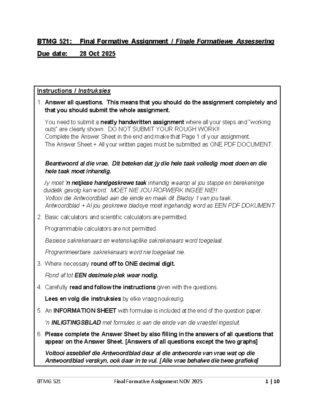 BTMG 521: Final Formative Assignment Guidelines and Questions - Studocu