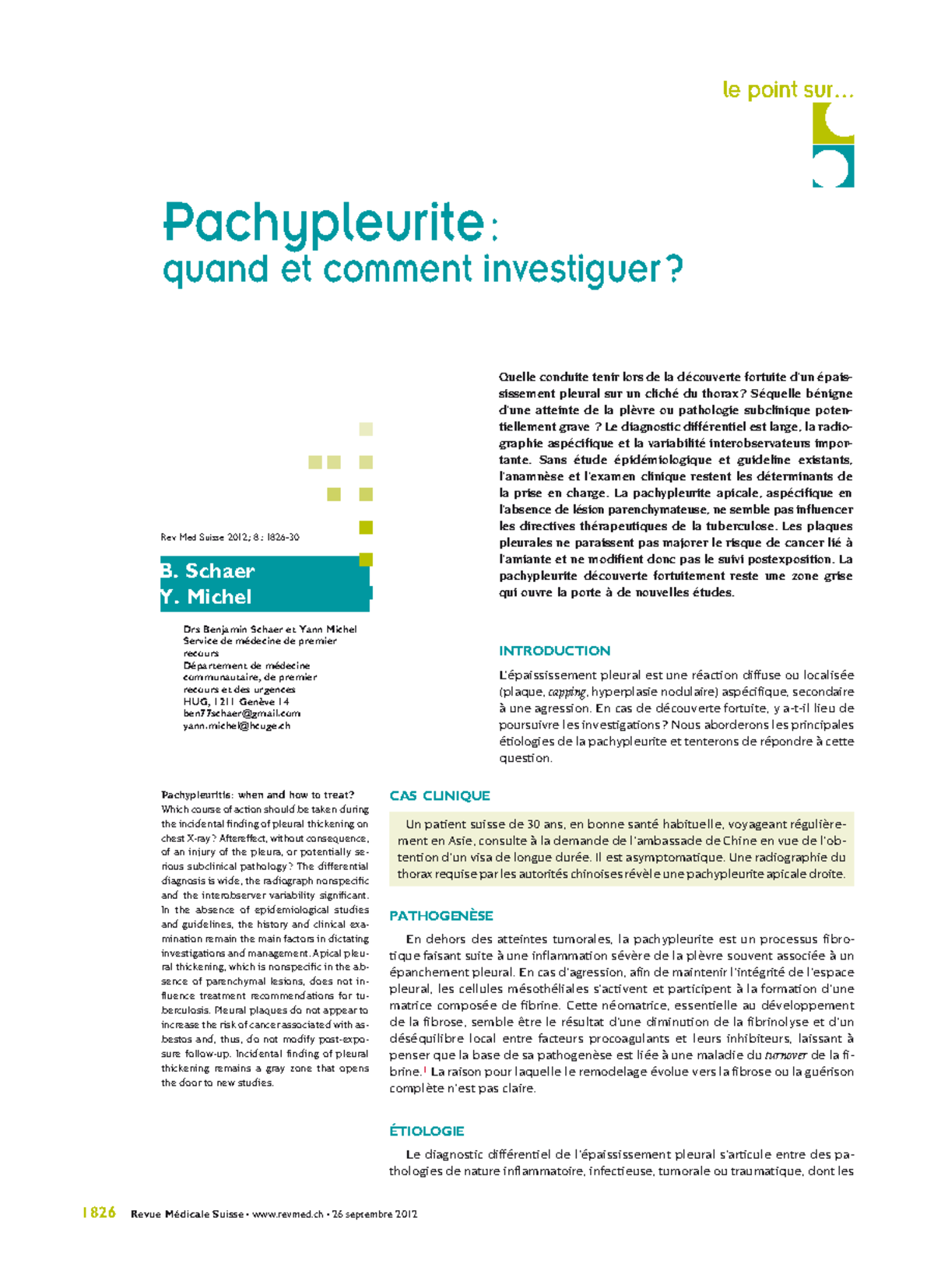 Pachypleurite : Investigations et Prise en Charge Clinique (Rev Med ...