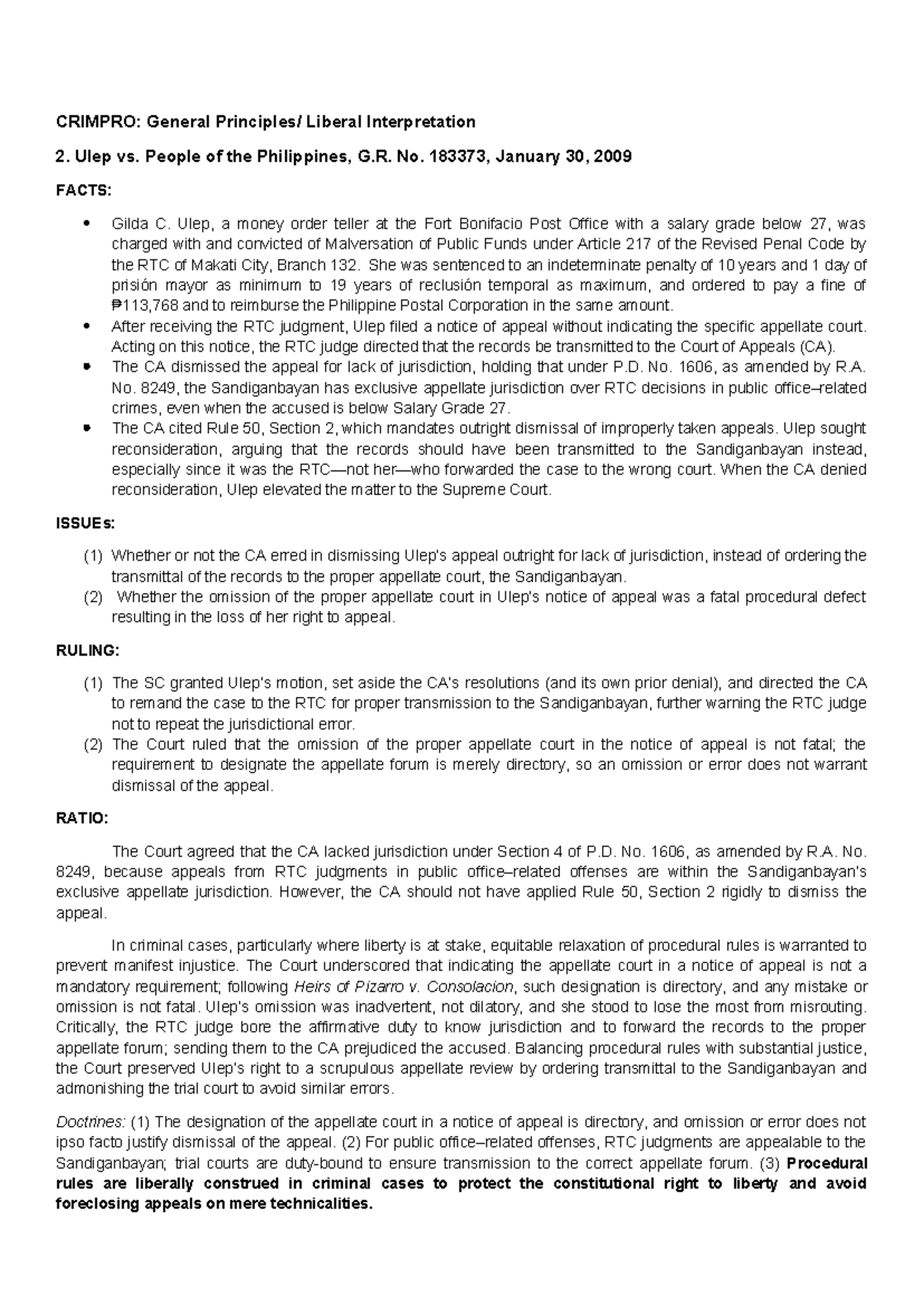 CRIMPRO: Ulep vs. People - Supreme Court Ruling Analysis - Studocu