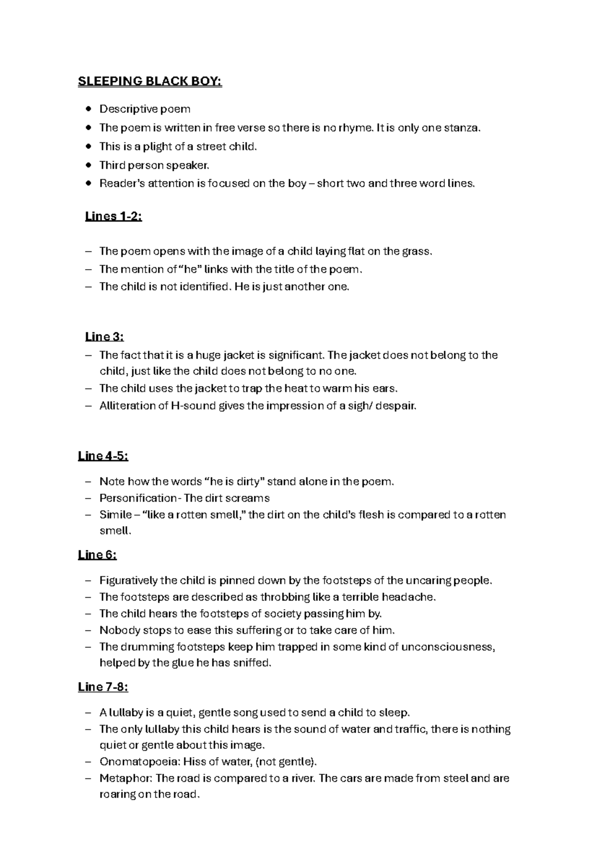 Sleeping Black BOY: Analysis of Themes and Imagery in the Poem - Studocu