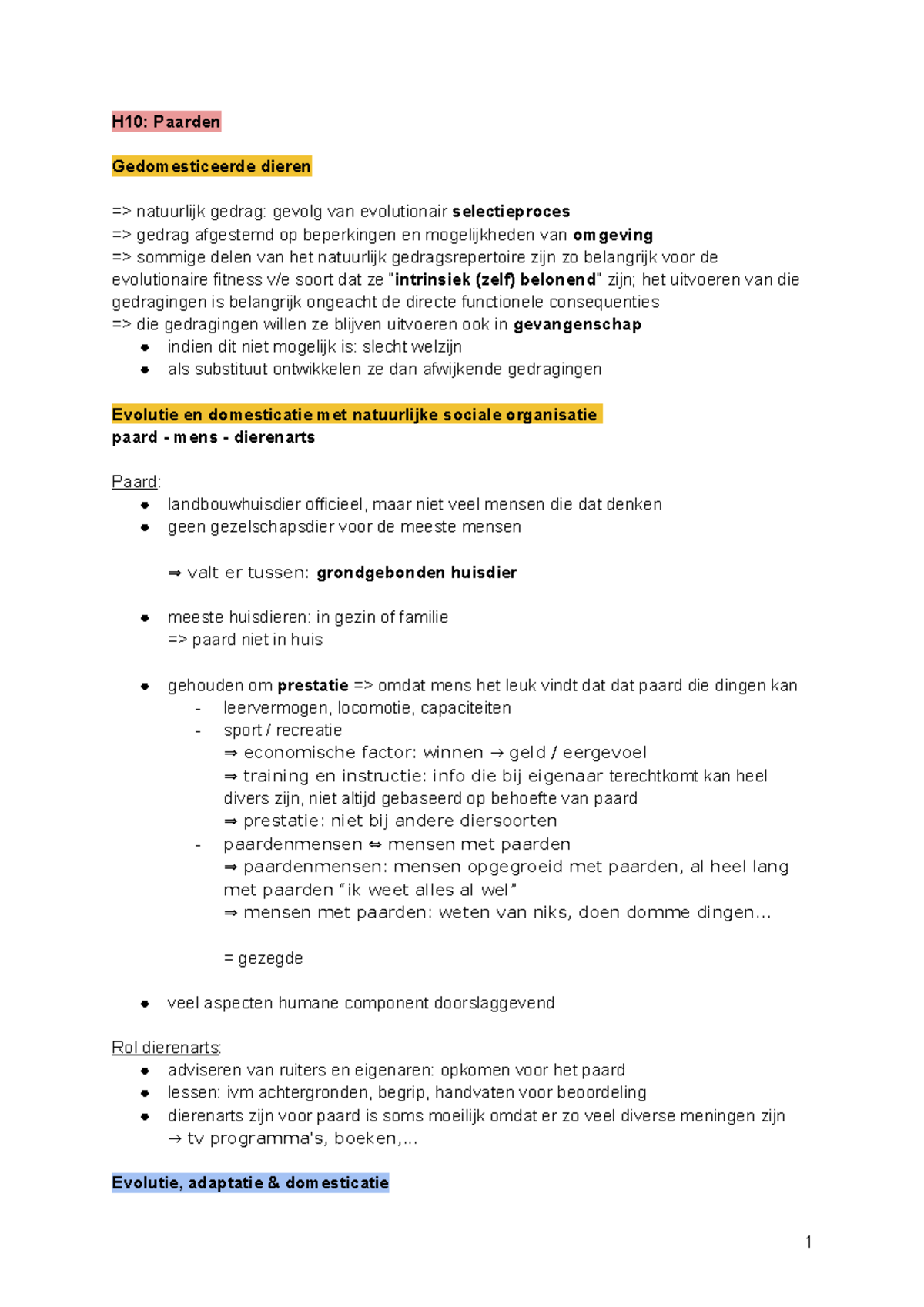 H10 Paarden - Samenvatting Lessen en PowerPoint over Gedrag en Welzijn ...