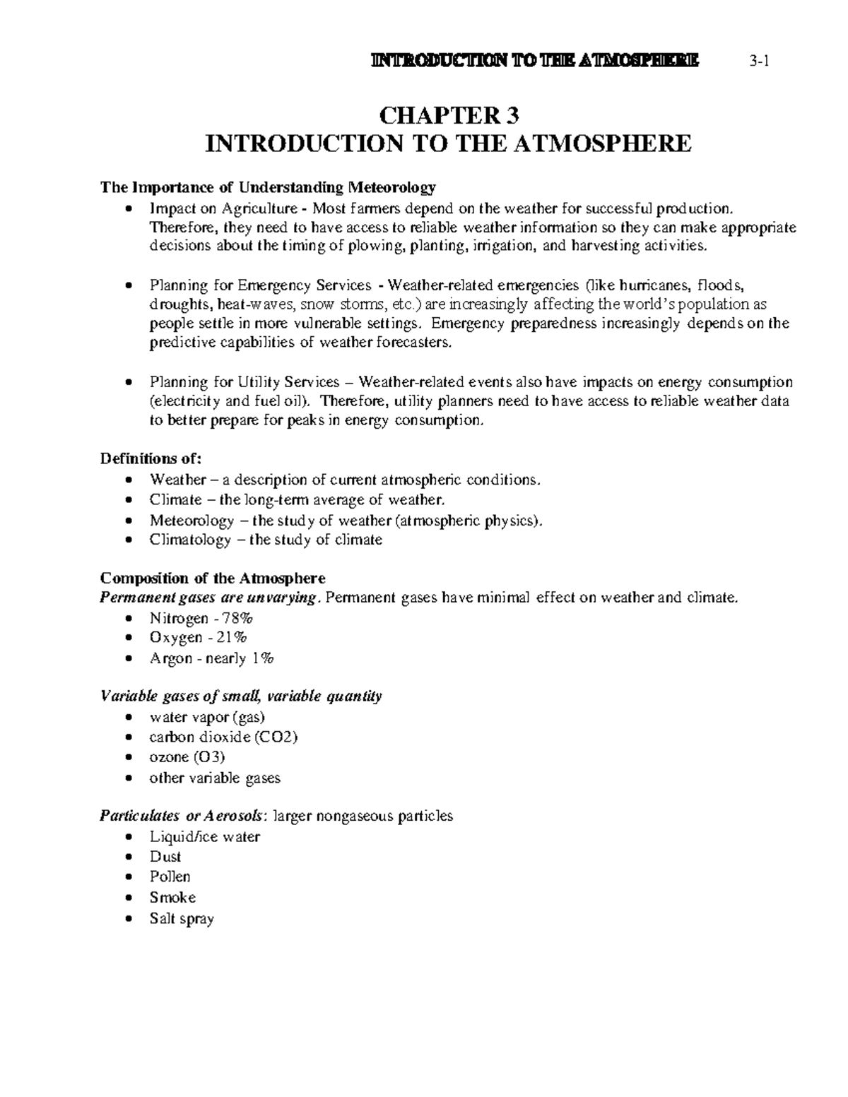 CHAPTER 3: INTRODUCTION TO THE ATMOSPHERE IN METEOROLOGY - Studocu