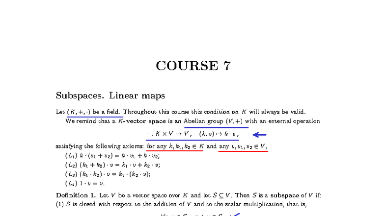 Course 7: Complete Notes on Subspaces and Linear Maps - Studocu