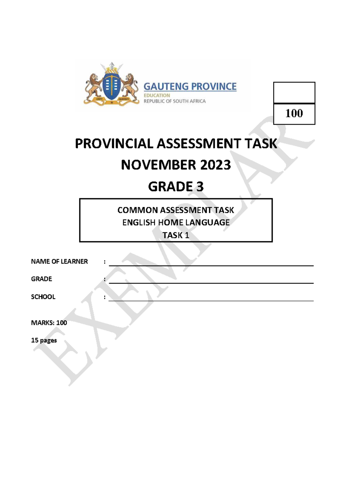 Gr 3 English HL Nov 2023 Assessment Task: Listening, Reading & Writing ...