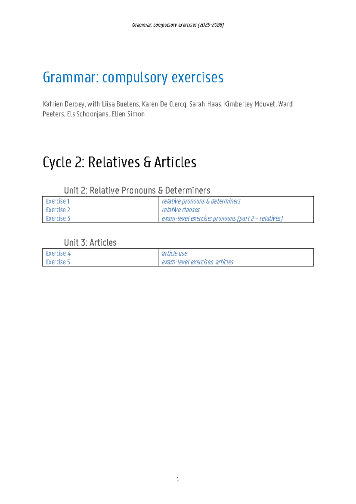 Grammar Exercises Cycle 2 2025-2026: Compulsory Exercises on Relatives ...