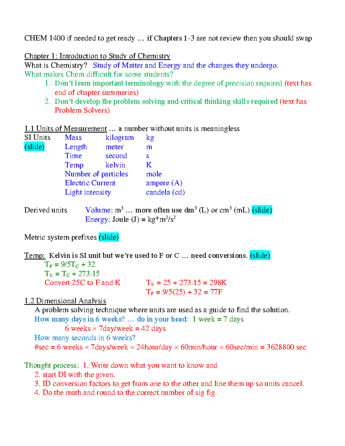 Chem 1400: Intro to Chemistry - Units, Measurements & Problem Solving - Studocu