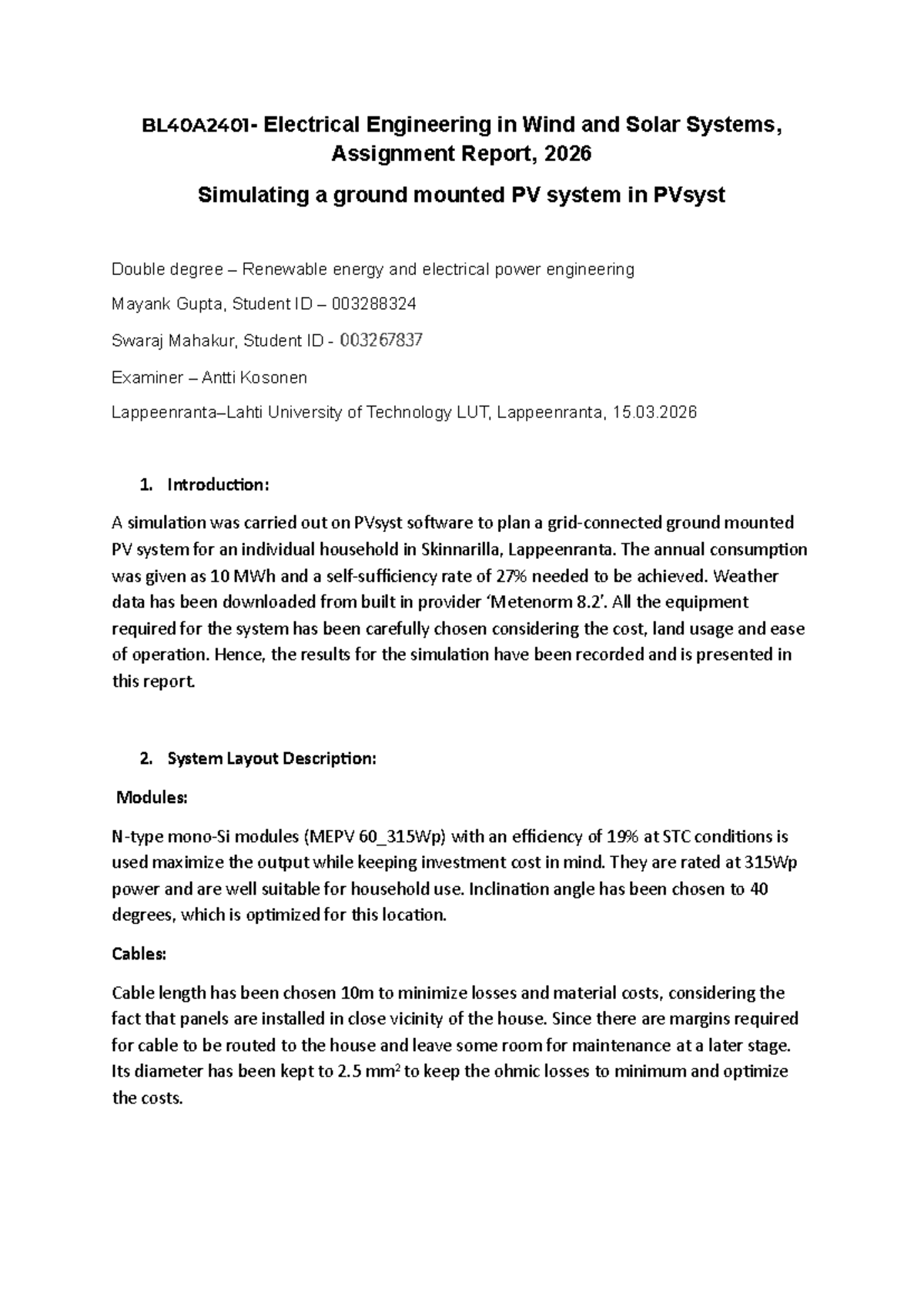 PVsyst Simulation Report for Ground Mounted PV System - EE 2026 - Studocu