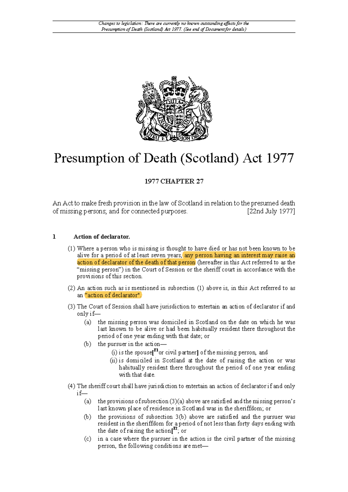 Presumption of Death (Scotland) Act 1977: Key Provisions and Updates ...