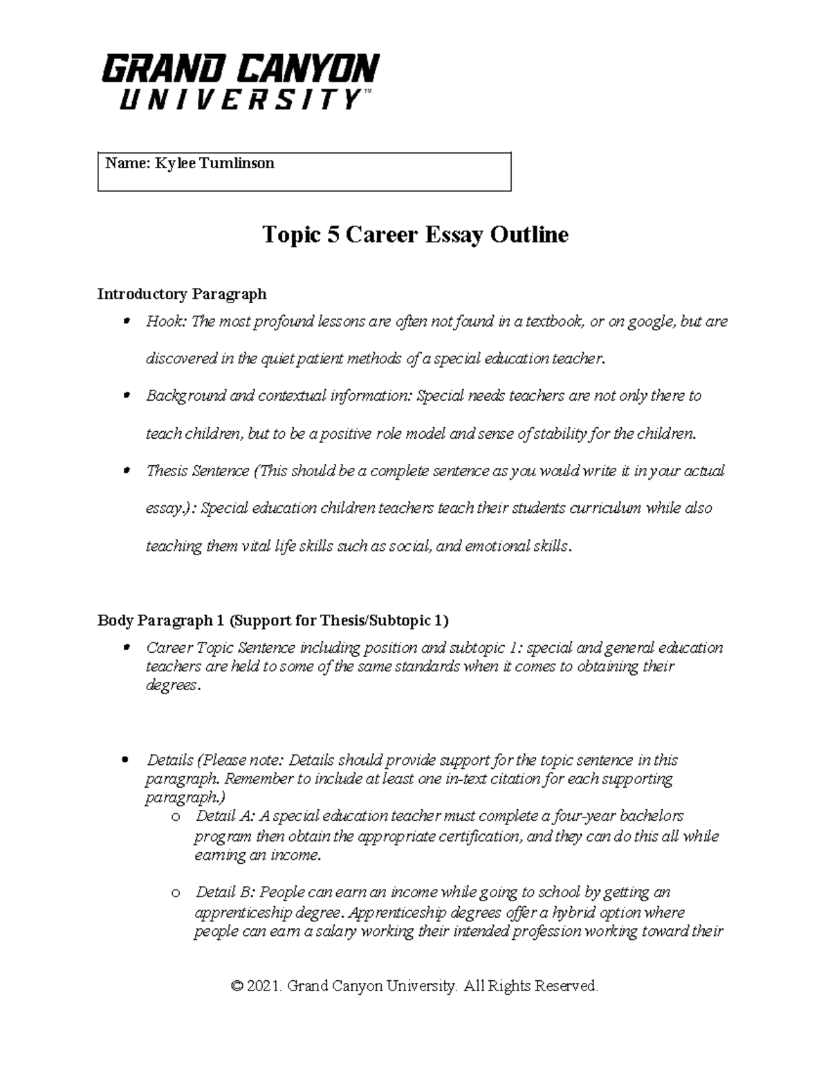 UNV 303 T5 Career Essay Outline: Special Education Teaching Insights ...