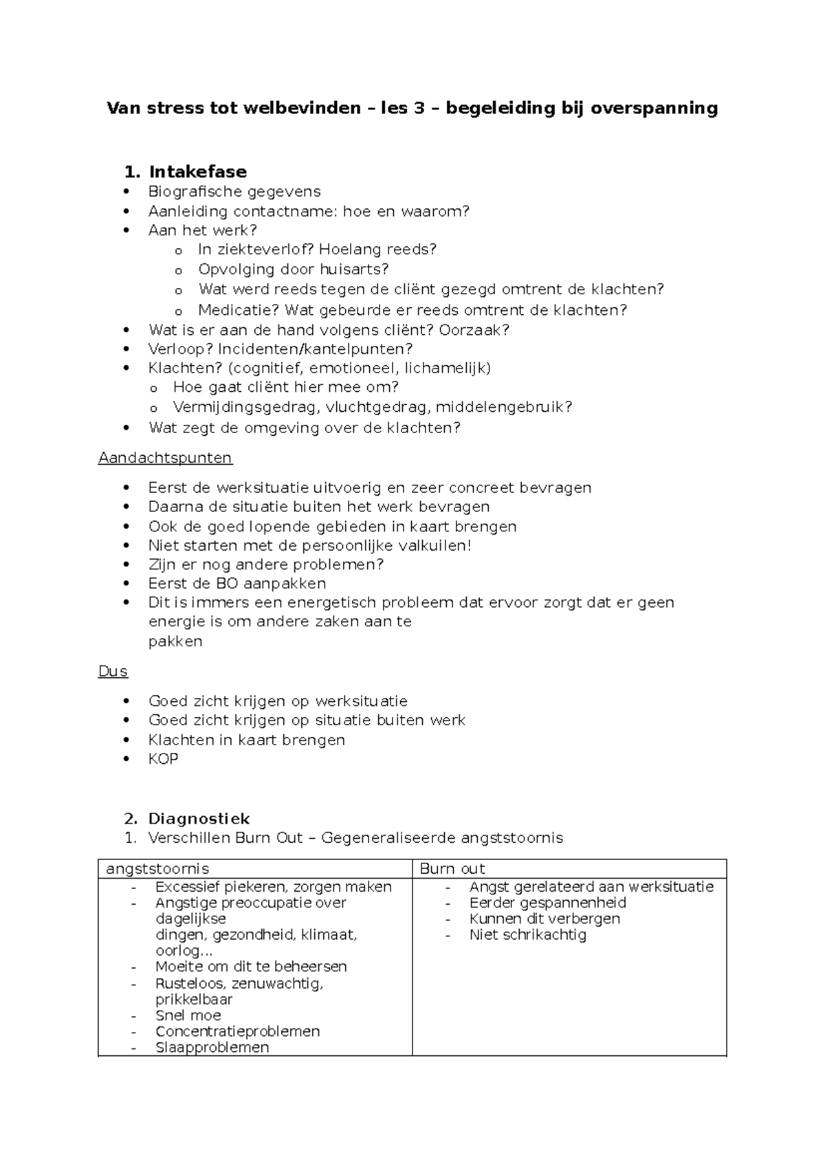 Les 3 - Begeleiding bij Overspanning en Burn-out Analyse - Studocu