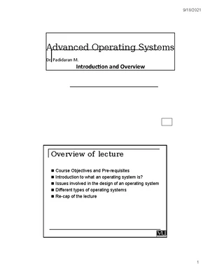 Lecture Notes : Advanced Operating Systems - OPERATING SYSTEMS Lecture ...