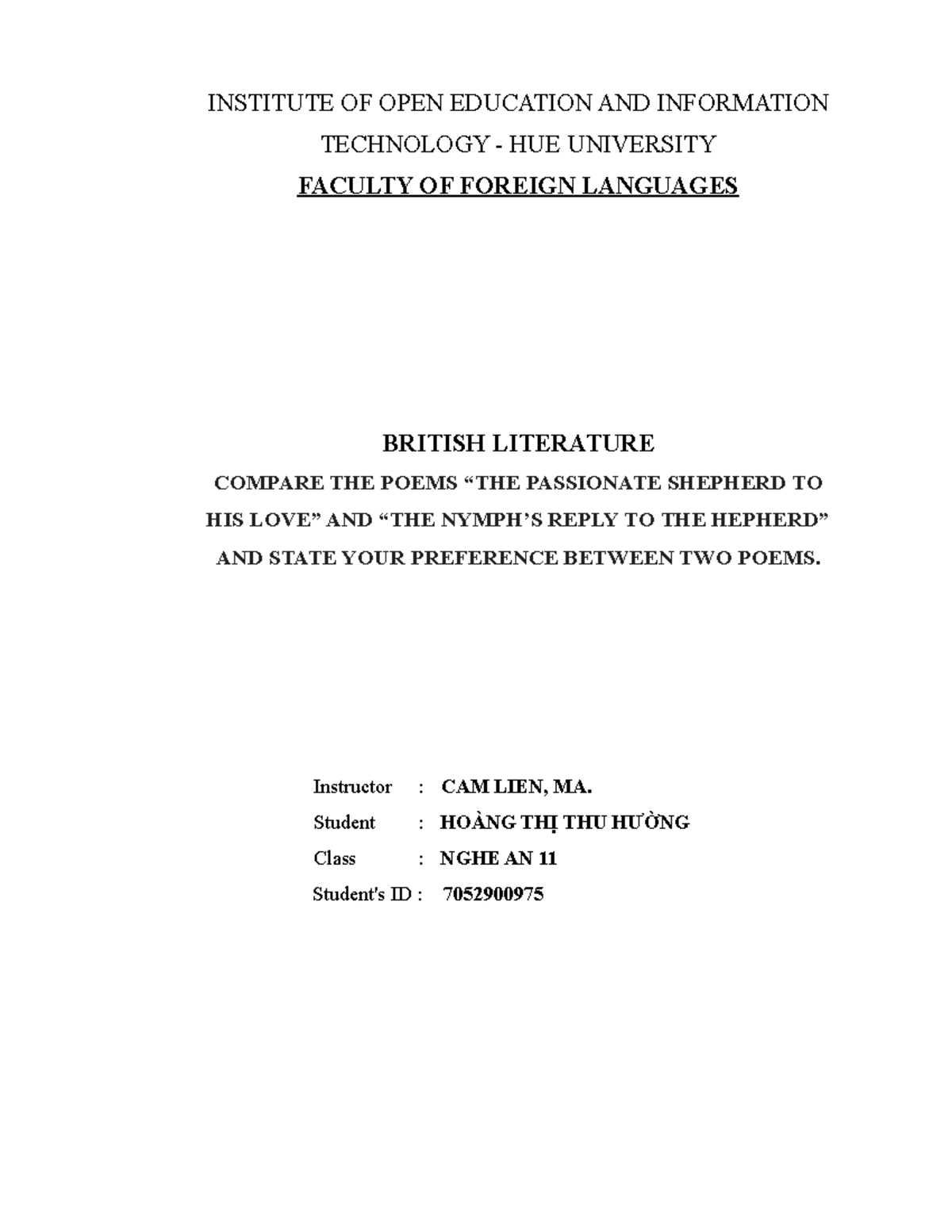 Comparative Analysis of "The Passionate Shepherd" & "The Nymph's Reply ...