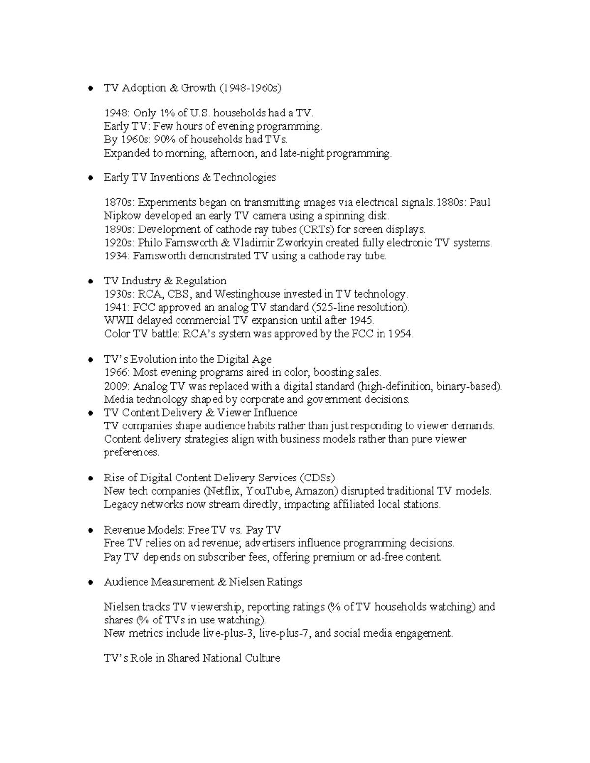 Chapter 6 Mass Comm Notes: Evolution of TV Adoption & Content Delivery ...