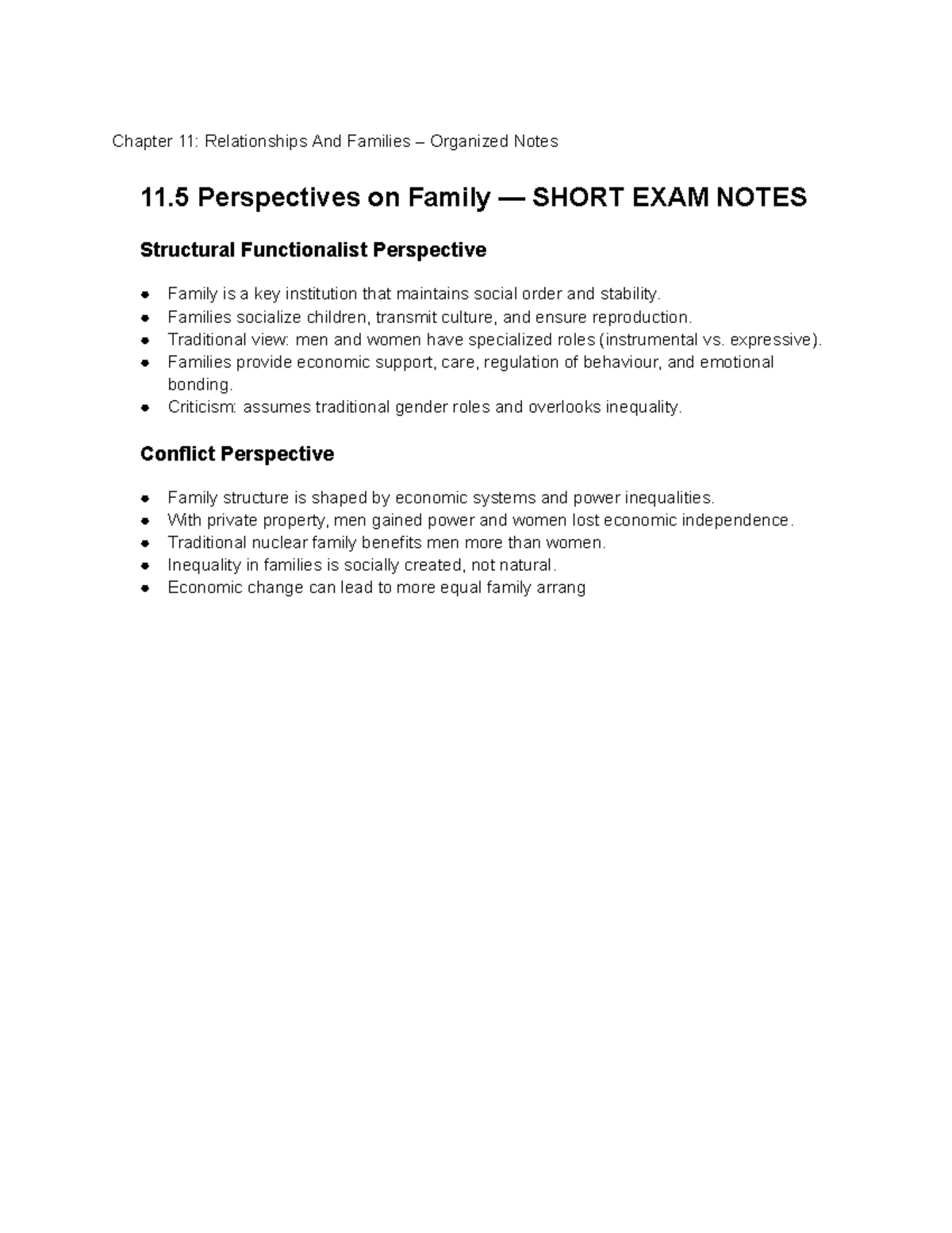 Chapter 11: Family Perspectives - Organized Exam Notes - Studocu
