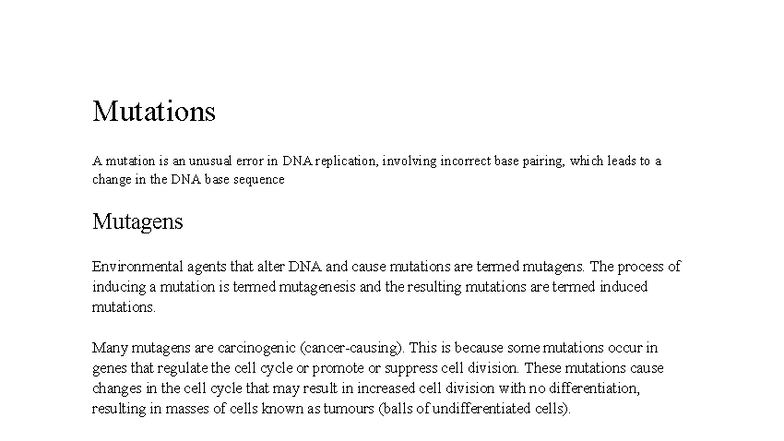 6.1 HSC Study Notes on Mutations: Effects, Types, and Causes (BAND 6 ...
