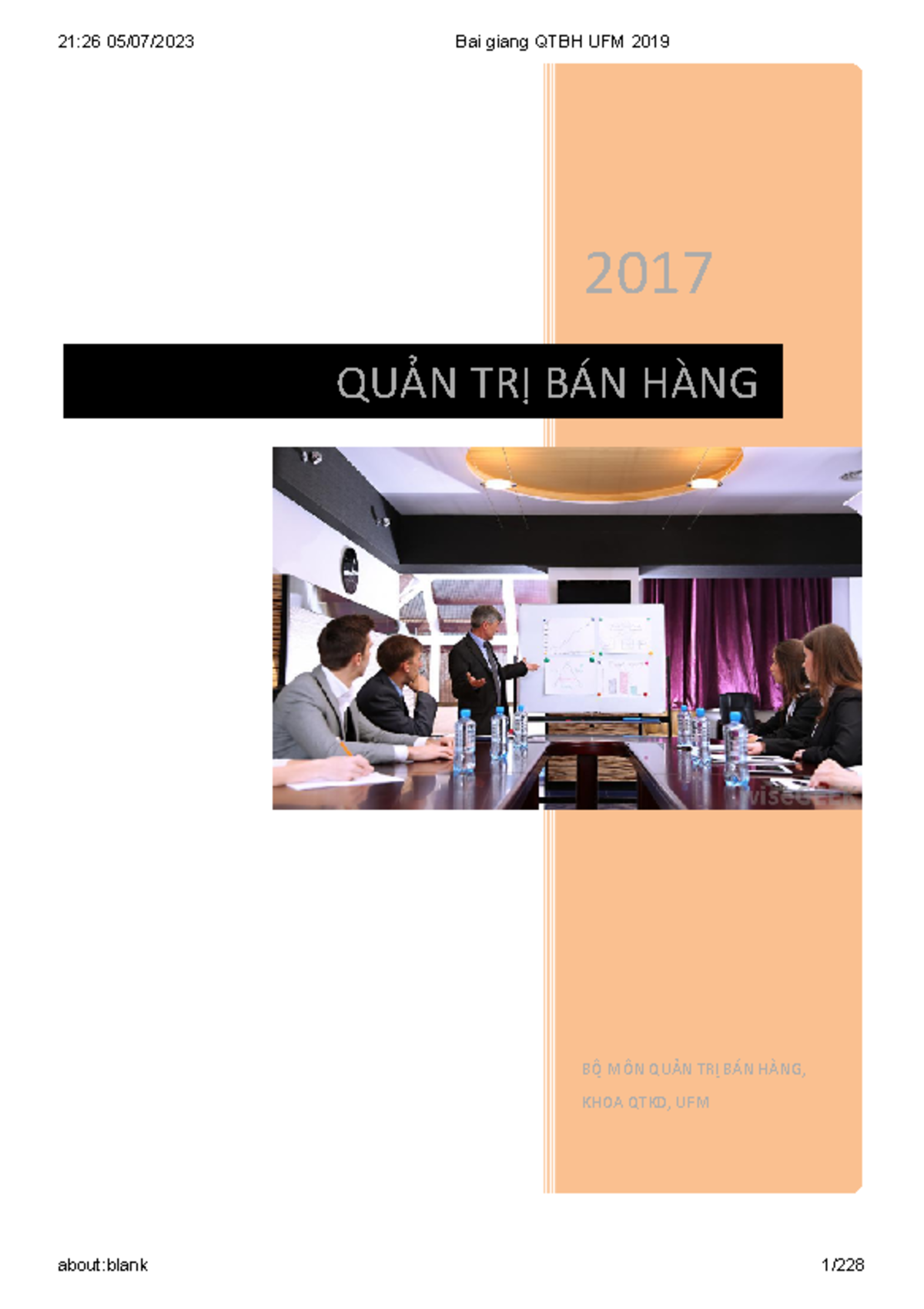 Bài giảng QTBH UFM 2019: Giáo trình Quản trị Bán hàng Toàn diện - Studocu