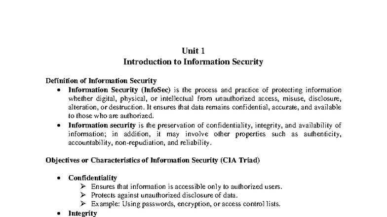 Information System Security - Unit 1 Introduction to Information ...