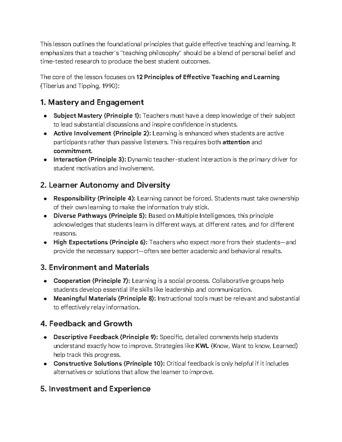 Principles of Effective Teaching and Learning: A Comprehensive Lesson ...