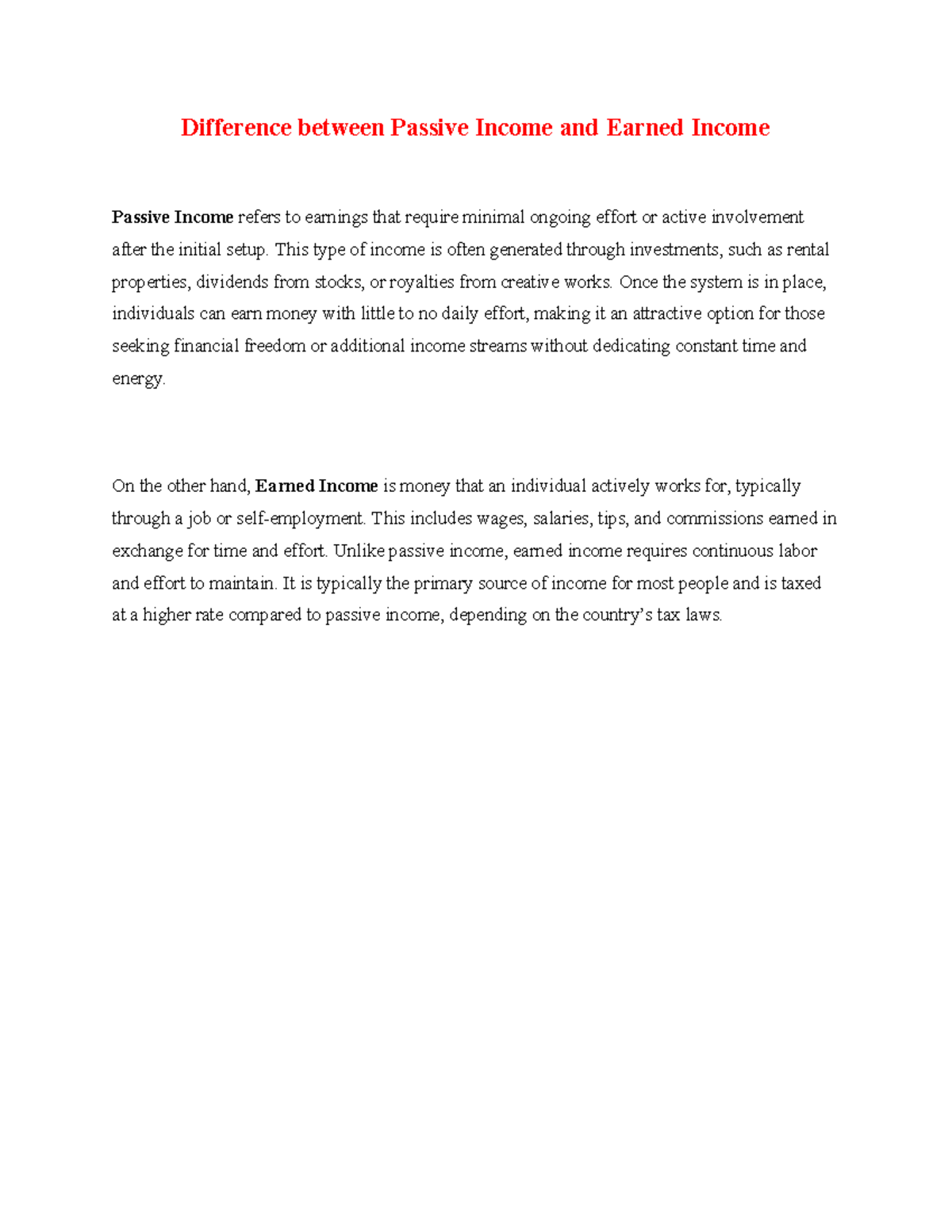 Difference between Passive Income and Earned Income - This type of ...