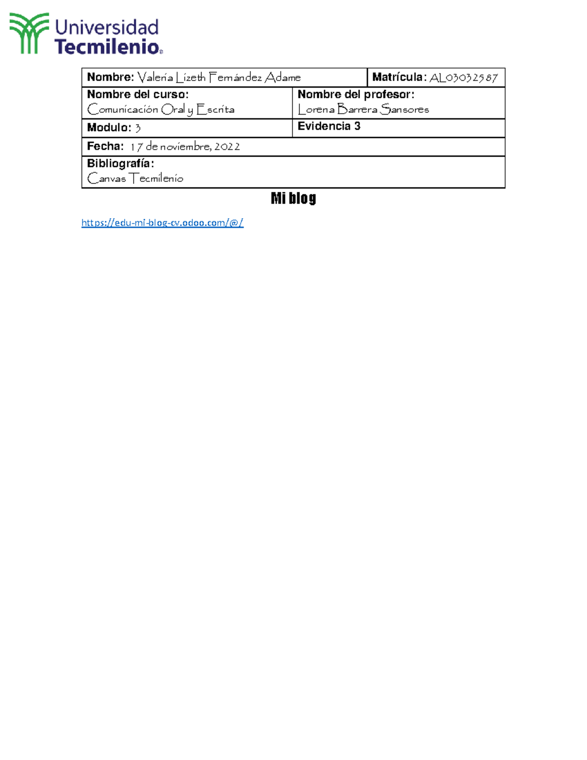 Comunicación oral y escrita Evidencia 3 Avance 2 - Nombre: Valeria ...