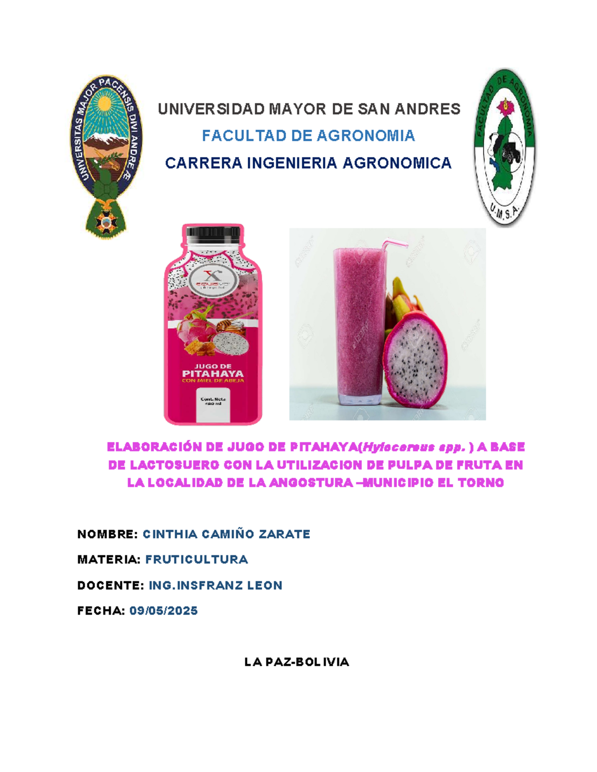 Proyecto de Elaboración de Jugo de Pitahaya y Lactosuero - FRUTICULTURA ...