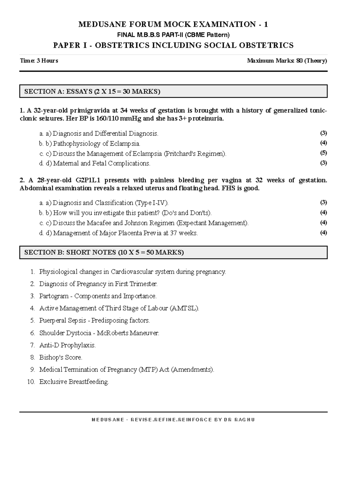 MEDUSANE FORUM MOCK EXAMINATION 1-10 FINAL M.B.B.S (CBME Pattern) PAPER ...