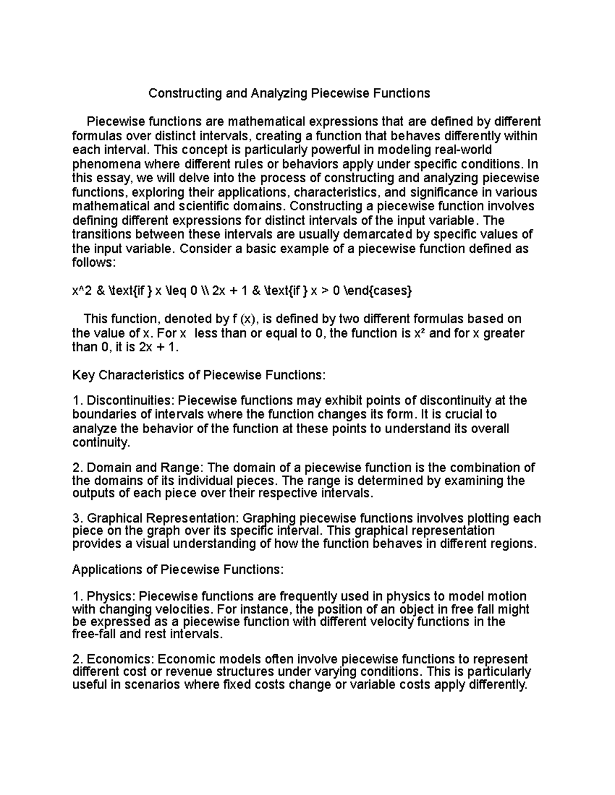 Performance Task - Analyzing Piecewise Functions in Various Domains ...