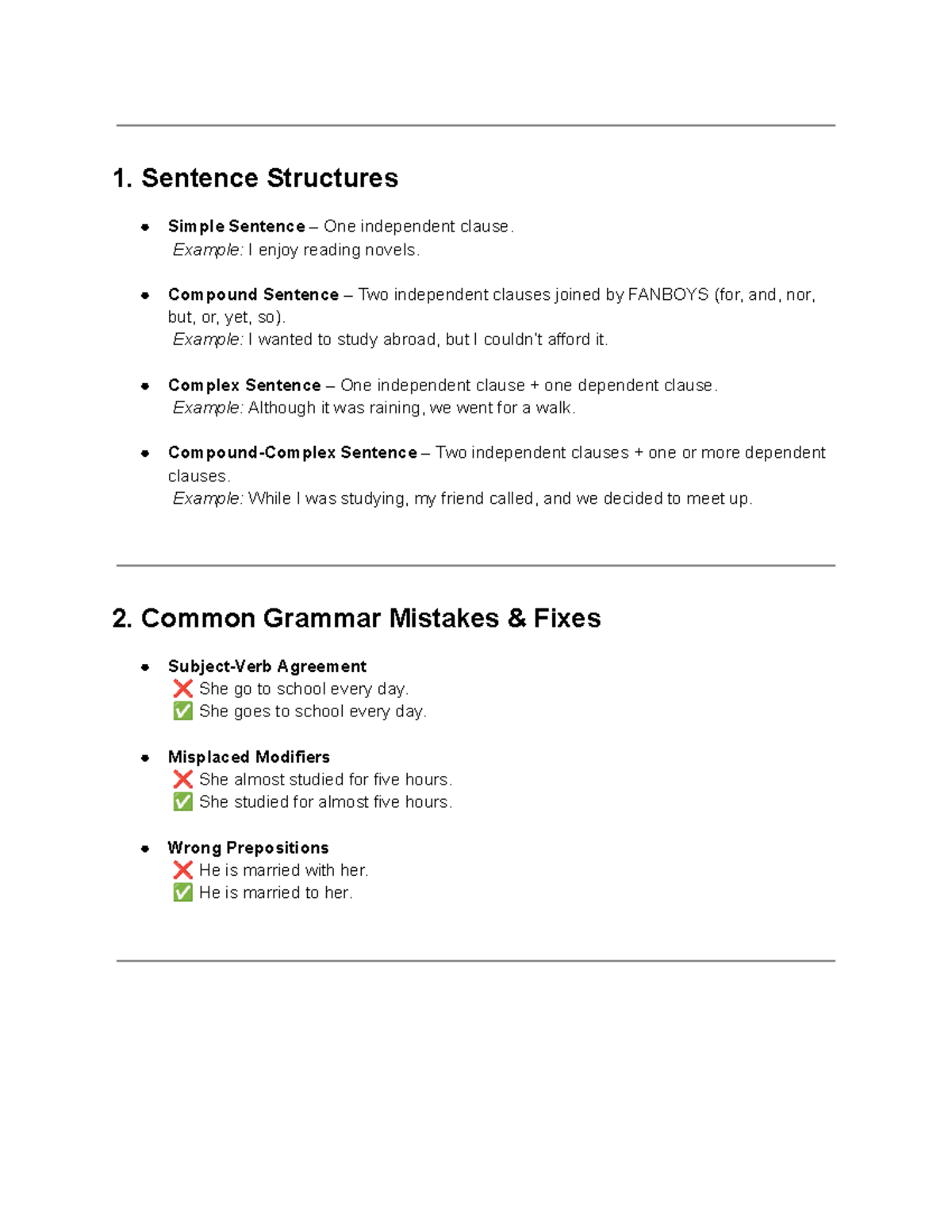 IELTS Grammar Cheat Sheet: Key Structures & Common Mistakes - Studocu