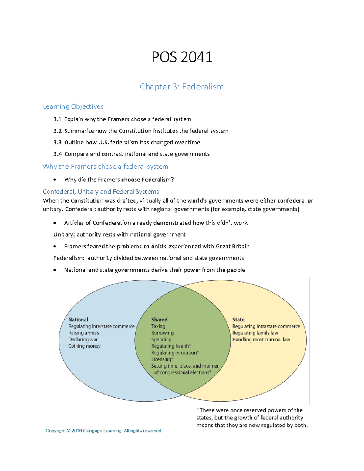 Chapter 3 Outline POS 2041 - POS 2041 Chapter 3: Federalism Learning ...